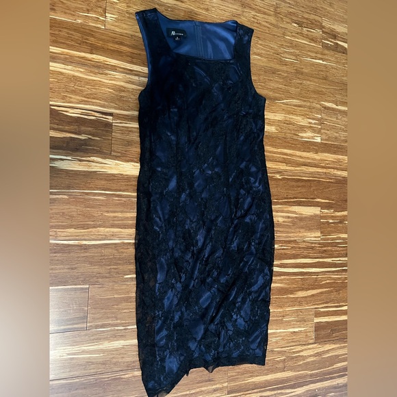 AB Studio | Dresses | Ab Studio Black Sheath Midi Dress Square Neck ...